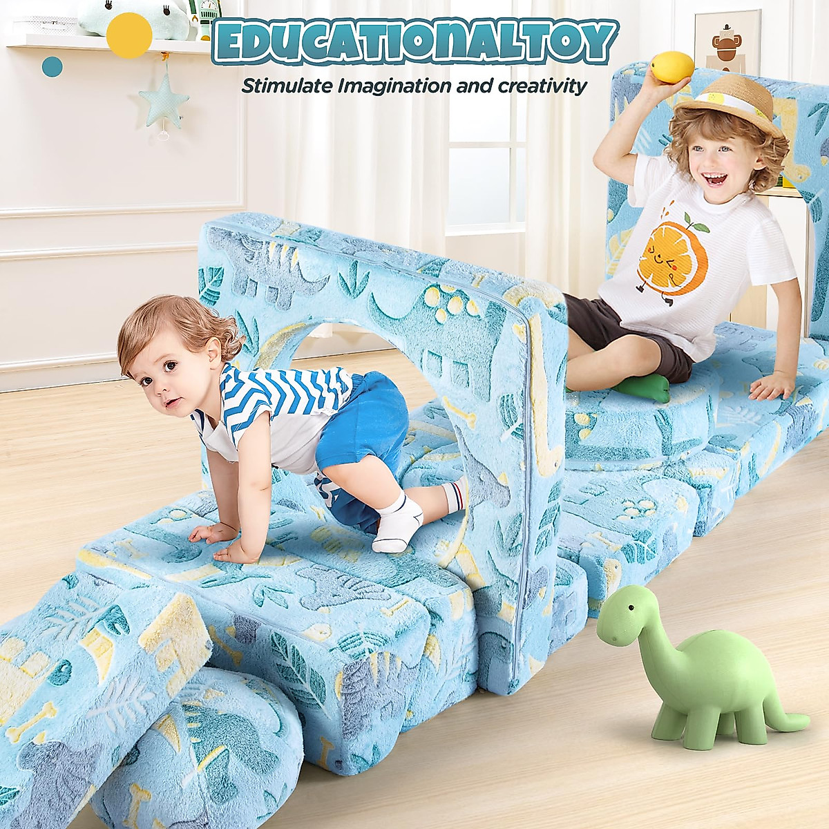 Olasme 13PCS Kids Play Couch, Foam Modular Kids Couch Sofa, Glowing Toddler Couch Convertible Baby Play Couch Children Sofa for Playroom Bedroom (Blue)