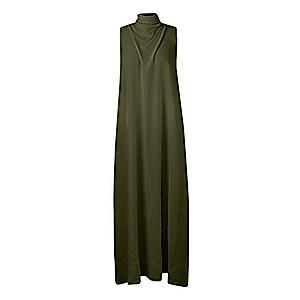 Womens Summer Dresses 2023 Zipper Sundress Sleeve Less Turtleneck Solid Color Casual Loose Christmas Mixi Dresses Green Small
