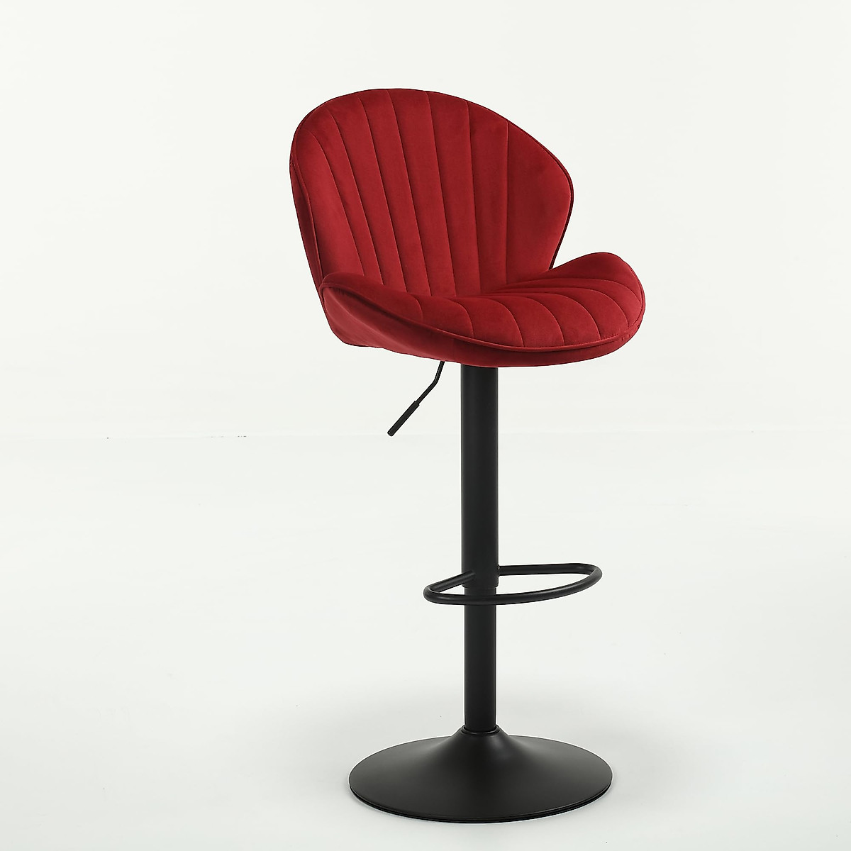 SZLIZCCC Shell Barstools Set of 2, Black Chassis Adjustable Swivel Bar Stool, Velvet Mid Back Bar Chair,Kitchen Counter Stool (Red)