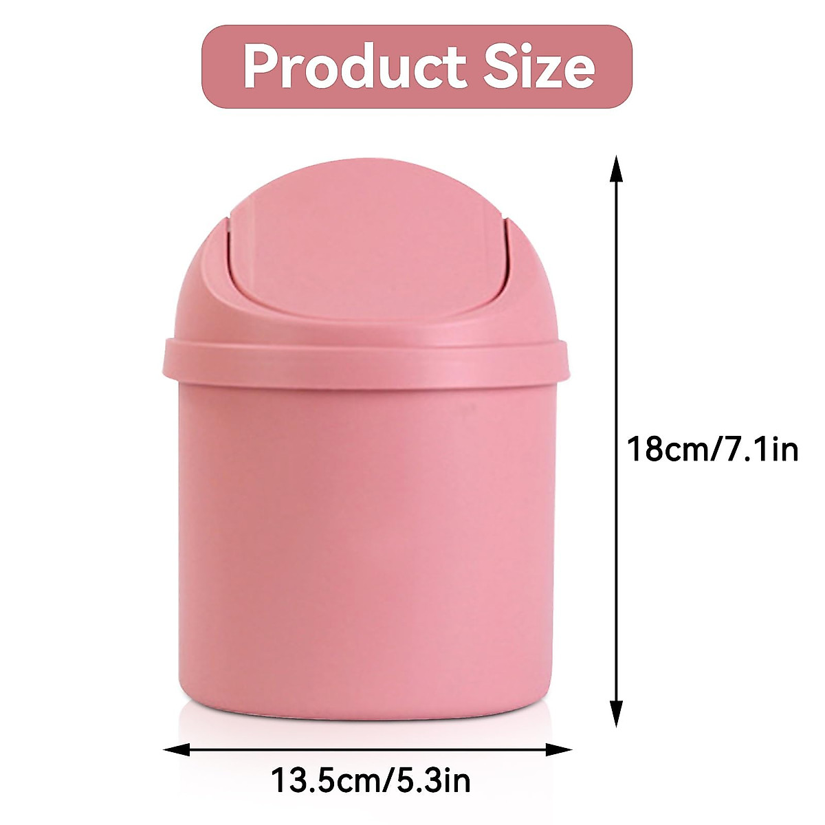 HERCHR Plastic Mini Swing Lid Trash Can, Pink, 6"