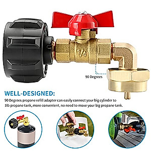 Huazu Propane Refill Elbow Adapter, 90 Degrees QCC1 Propane Tank Refill Adapter with ON-Off Control Valve for Camping Grill 1LB Bottle Tank 5-40LBS Cylinder