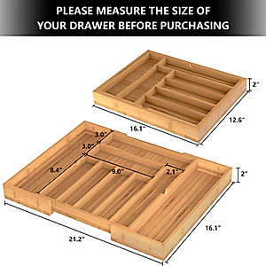 Danfoxer Silverware Drawer Organizer, Bamboo Kitchen Drawer Organizer, Expandable Cutlery Tray Desk Drawer Organizer (Natural, 21.2 inches)