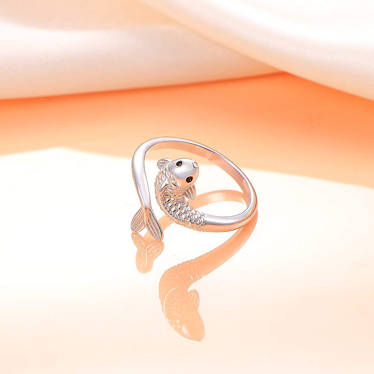 DAOCHONG S925 Sterling Silver Fish Adjustable Wrap Open Ring for Women
