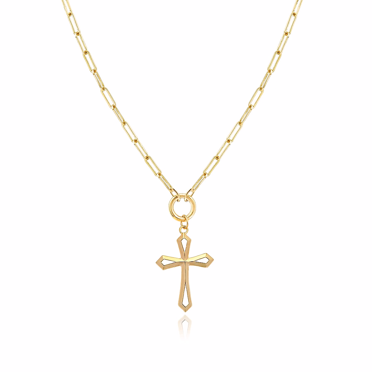 Jewelry Atelier Gold Filled Cross Necklaces – 14K Yellow Gold Filled Cross Pendant with Solid Clip Chain for Women and Men (Different Sizes and Styles with Extension/Adjustable Chain) (12.5mm width)