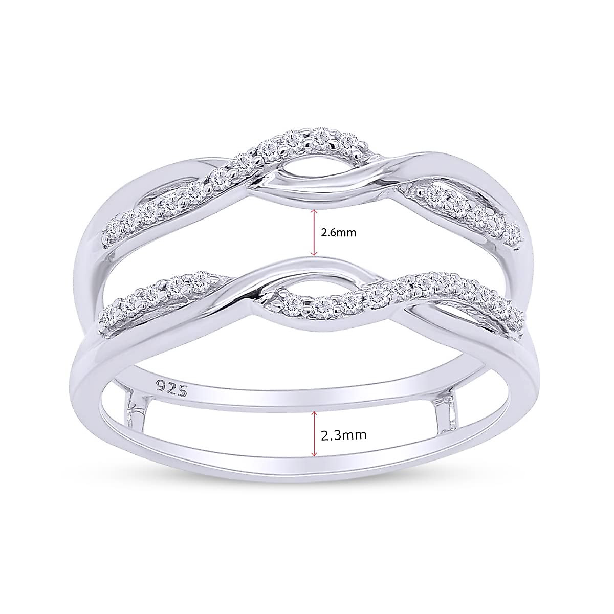 SAVEARTH DIAMONDS Round Cut Lab Created Moissanite Diamond Infinity Twisted Enhancer Guard Ring in 14K White Gold Plated 925 Sterling Silver Jewelry (G-H Color, 0.50 Cttw) Size -10