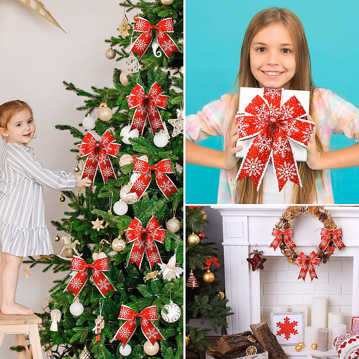 Giegxin 2 Rolls 6 Yard Winter Snowflake Wired Edge Ribbon 2.5" Decorative Christmas Tree Ribbons for Winter Christmas Holiday Seasonal DIY Gift Wrapping Garland Wreath Gift Basket (Red)