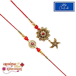 Lumba Rakhi for Brother & Bhabhi Set / Bhaiya Bhabhi Rakhi Thread Jodi Kundan Rakhi Combo (Design 1, Standard)