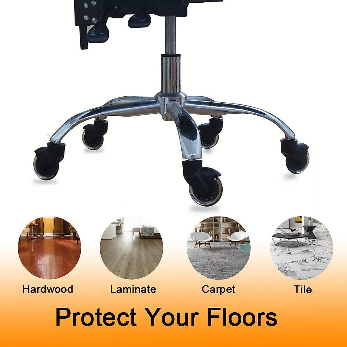 BF BRIGHTFIELD Office Chair Caster Wheels Set of 5 Swivel Vertical Axle Heavy Duty & Safe for All Floors Including Hardwood 3" Rubber Replacement for Desk Floor Mats