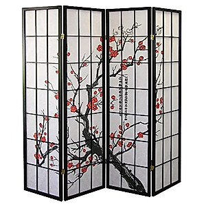 Legacy Decor 4-Panel Blossom Screen Room Divider, Black