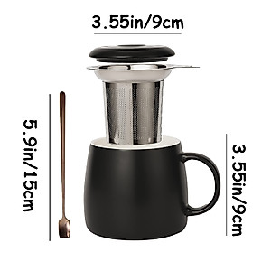 Henten Home Ceramics Tea Cup with Loose Leaf Infuser, Spoon and Lid, 15oz, Large Tea infuser Mug for Tea, Coffee, Milk-Microwave and Dishwasher Safe(15oz,Navy Blue)