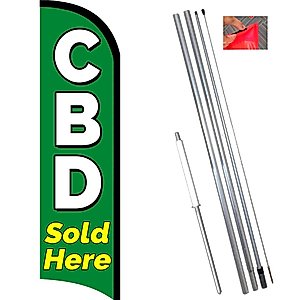 CBD Sold Here Windless Feather Flag Bundle (11.5' Tall Flag, 15' Tall Flagpole, Ground Mount Stake)