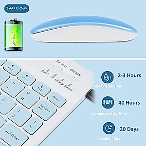 Super Space Wireless Bluetooth Keyboard and Mouse Combo, Ultra-Thin 2.4 GHz Wireless Keyboard and Mouse for iPad Pro/iPad Air/iPad 9.7 and Other iOS Android Windows Devices,Blue