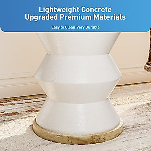 SUNBURY White Outdoor Side Table, 14" Concrete Side Table Accent Table, Round Marble Side Table Drum Table, Garden Stool Plant Stand End Table for Patio, Deck, Poolside