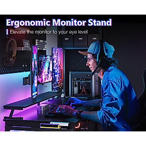 ODK 55-Inch L Shaped Gaming Desk with LED Lights & USB Power Outlets, Reversible Computer Desk with 4 Drawers, Corner Gamer Desk with CPU Shelf & Monitor Stand, Gaming Table for Bedroom, Black