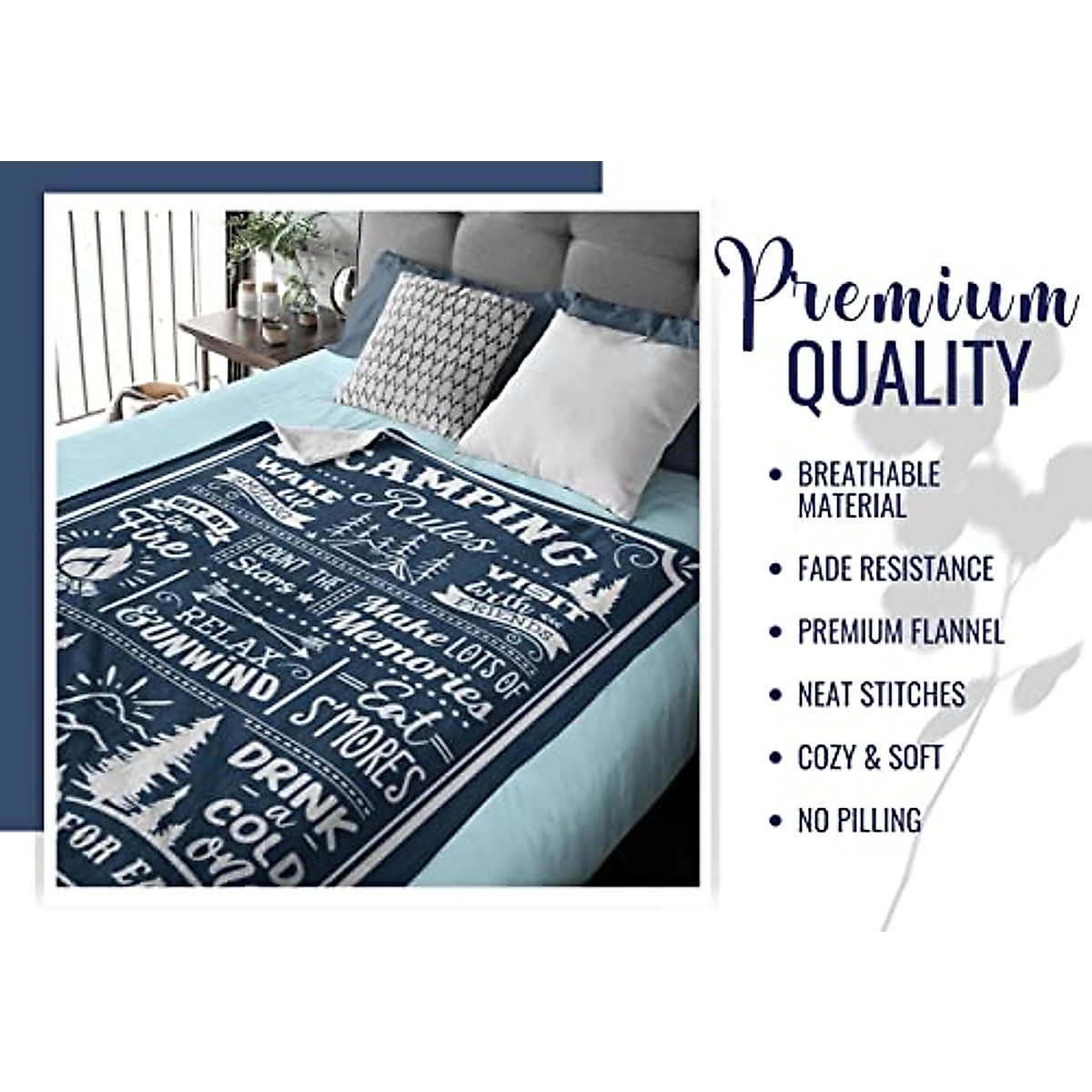 InnoBeta Camping Gifts for Women or Men Lovers Throw, Flannel Blanket, Happy Campers Decor Outdoor, RV Campsite Travel Hiking 50" x 65" - Camping Rules