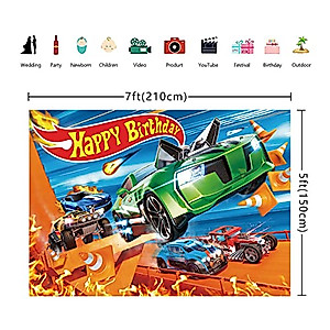 Hot Car Birthday Party Supplies Hot Race Car Birthday Decorations Racing Car Backdrop for Boys Cars Theme Video Game Background Banner Wall Decor Photo Booth Props 7x5FT