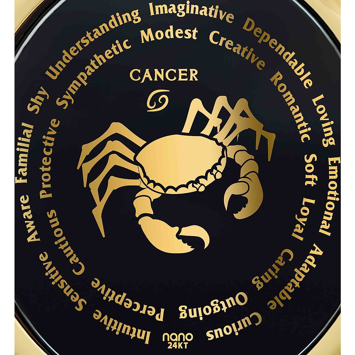 Gold Plated Silver Cancer Necklace Zodiac Pendant Star Sign Birthdays 22nd June to 22nd July Jewelry Inscribed in 24k Gold on Black Onyx Gemstone, 18" Rolo Chain