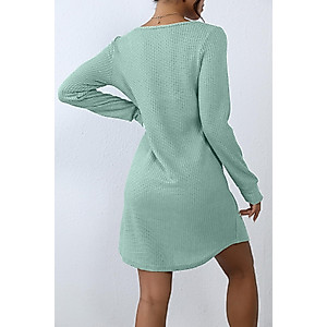 Ekouaer Womens Nightgown Waffle Knit Long Sleeve Nightgown Sleep shirts Night Dress for Women Green L