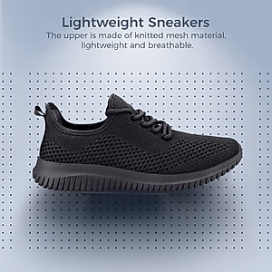 Sumotia Non Slip Shoes for Women Womens Athletic Shoes Lightweight Fashionable Breathable Tennis Sneakers Sports Gyms Work Shopping Travel,All Black 9.5