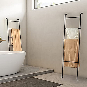 Metal Blanket Ladder Set of 2 Black Blanket Ladders and Free Standing Towel Rack 2 Tier Towel Holder Stand Hand Towel Drying Rack