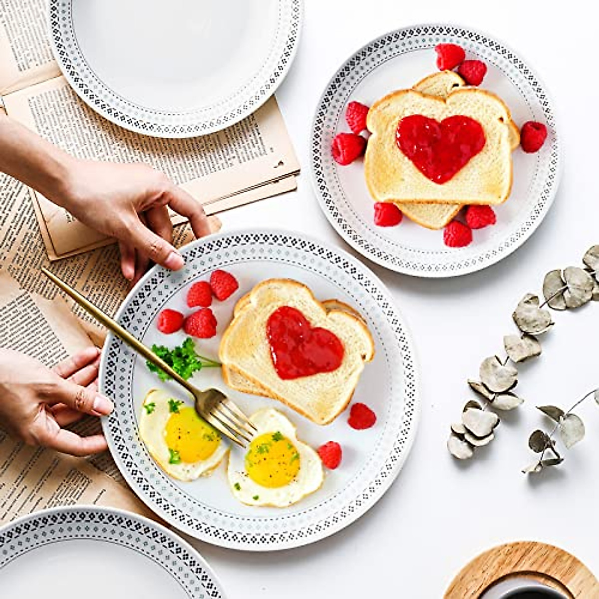 Dinnerware Sets,MEKY Flower Pattern Plates, Service for 6, Glass Plates, Dishes, Bowls, Resist Fracture, Anti-Chip