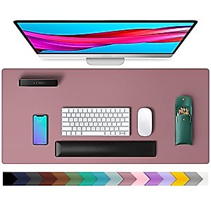 Leather Desk Pad Protector,Mouse Pad,Office Desk Mat,31.5" x 15.7" Non-Slip PU Leather Desk Blotter,Laptop Desk Pad,Waterproof Desk Writing Pad for Office and Home (31.5" x 15.7", Dark Pink)