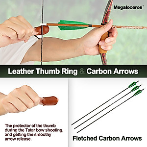Megaloceros Archery 52" Recurve Bow Handmade Laminated Longbow Traditional Bow and Arrows Ambidextrous Horsebows Set for Hunting Target Shooting 30lbs