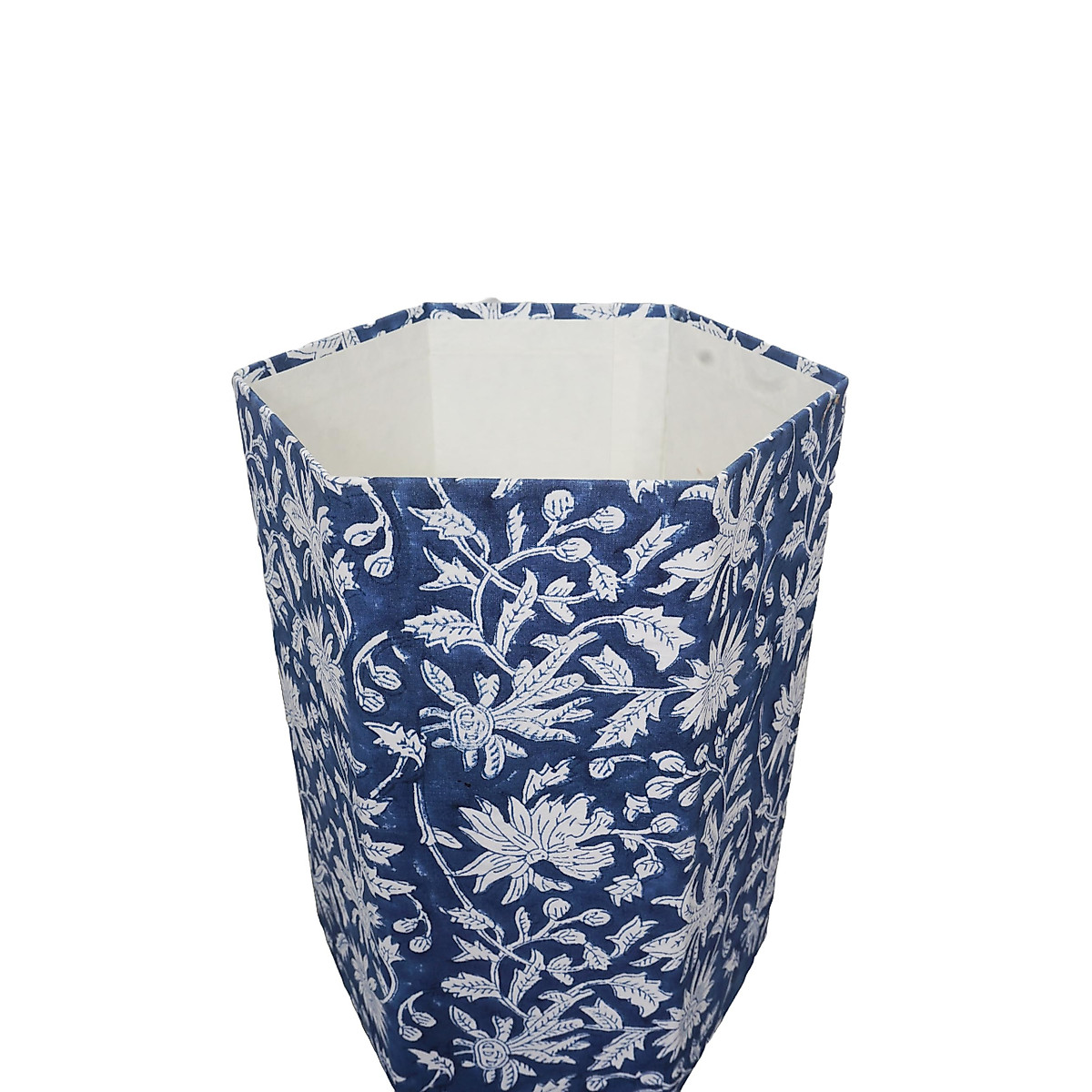 3.3 Gallon Cotton Hand Block Printed Paper Waste Basket |Small Decorative Trash Can for Housewarming Gifts in Living Room, Bedroom, Bathroom | Eco-Friendly, Plastic-Free (1, Blue White FLOWAR)