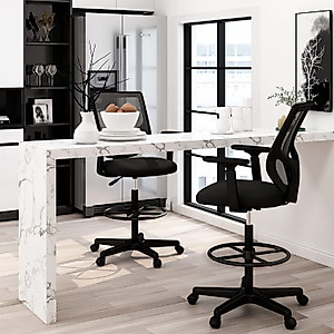 ZUNMOS Tall Office, Drafting High, Ergonomic Mesh Computer Task Table Chairs with Adjustable Armrests and Foot-Ring for Standing Bar Height Desk, Black