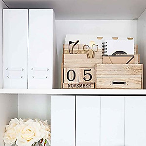 BLU MONACO Foldable White Magazine File Holder with Leather Label Holder - Set of 6 Cardboard Magazine File Boxes Desk File Organizer