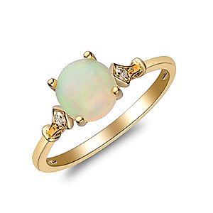 Gin & Grace 14K Yellow Gold Natural Ethiopian Opal Ring with Real Diamonds|Ethically, authentically & organically sourced (Round-cut) shaped opal hand-crafted jewelry for her | Opal Ring for women