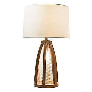 Elegant Designs LT3309-OWD Vintage Farmhouse Wood and Netted 2 Light Table Lamp, Old Wood