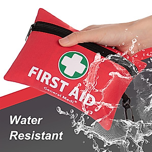 General Medi Mini First Aid Kit, 110 Piece Small First Aid Kit - Includes Emergency Foil Blanket, Scissors for Travel, Home, Office, Vehicle, Camping, Workplace & Outdoor (Red)