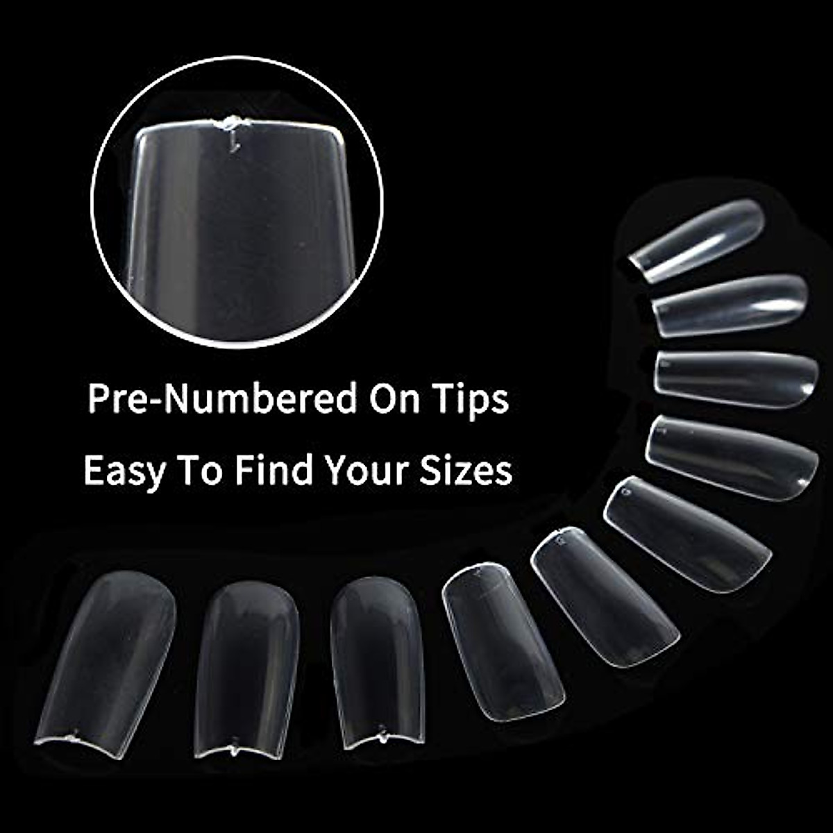 Clear Fake Full Cover Nails - Square Shaped Acrylic Nails BTArtbox 500pcs False Nail Tips with Case for Nail Salons and DIY Nail Art, 10 Sizes