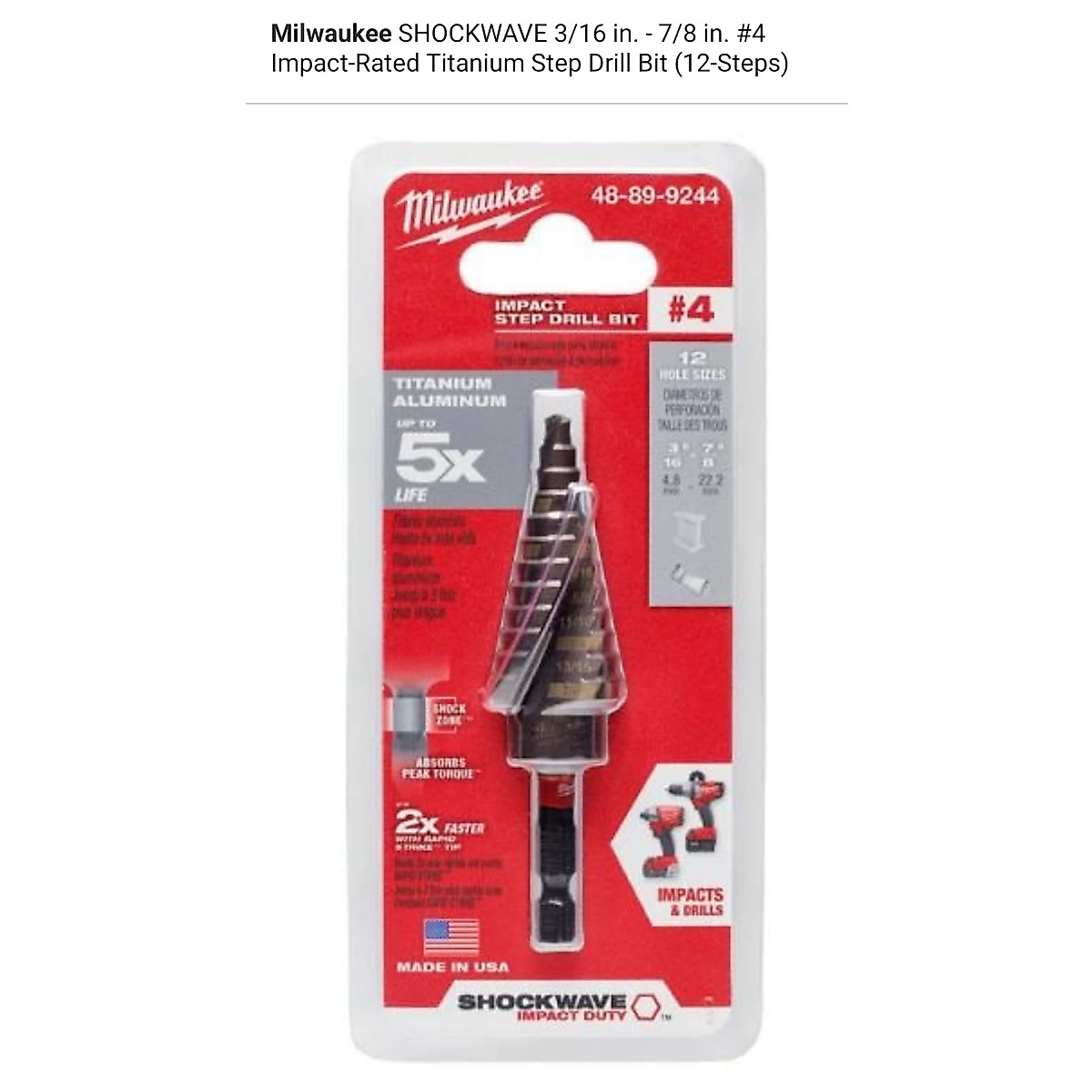 3/16 - 7/8 Impact Step Drill Bit, #4