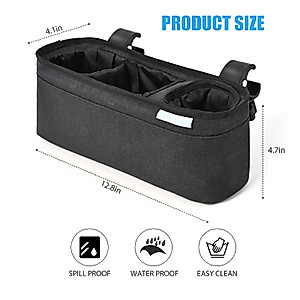 Three Colors Universal Stroller Tray, Stroller Cup Holder, Stroller Snack Tray, Stroller Accessories with Deeper Insulated Cup Holder, Upgraded Alligator Clamp Grip Firmly Stroller Bar, Black
