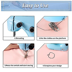 HTVRONT Mini Sewing Machine for Beginners - Portable Sewing Machine with Extension Table, Foot Pedal, Light, 42 Pcs Sewing Set, etc. Dual Speed Small Sewing Machine for Beginners and Kids