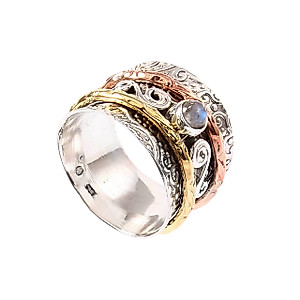 Infinity Design 925 Sterling Silver Spin Spinner Ring Rainbow Moonstone Gemstone Ring Meditation Jewelry (6)