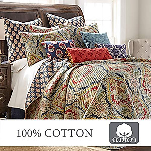 Levtex Home - Moreno Quilt Set - Full/Queen Quilt + Two Standard Pillow Shams - Traditional Damask - Red, Blue, Grey, Gold, Teal - Quilt (88x92in.) and Pillow Shams (26x20in.) - Reversible - Cotton