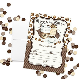 Watercolor Coffee Latte Fun Birthday Party Invitations, 20 5x7 Fill In Cards with Twenty White Envelopes by AmandaCreation