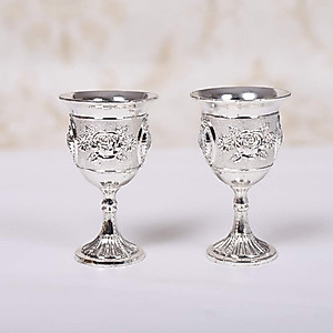 DOITOOL Wine Goblet Metal Wine Glass Gem Inlay Style Zinc Alloy Goblet Carved Liquor Goblets Stem- Cup Stemware for Party Decorations Wedding Prop (Silver, Random Flower Pattern)
