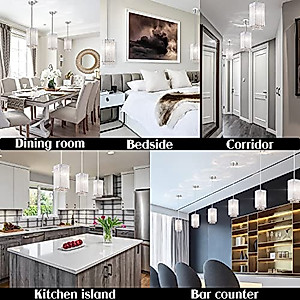 MO&OK 3 Pack Crystal Chandelier Modern Pendent Lights Adjustable Hanging Lighting with Metal Lampshade Rectangle Chandeliers for Kitchen Island Dinningroom,Entrance Living Room H9.8 xD5.2 Chrome