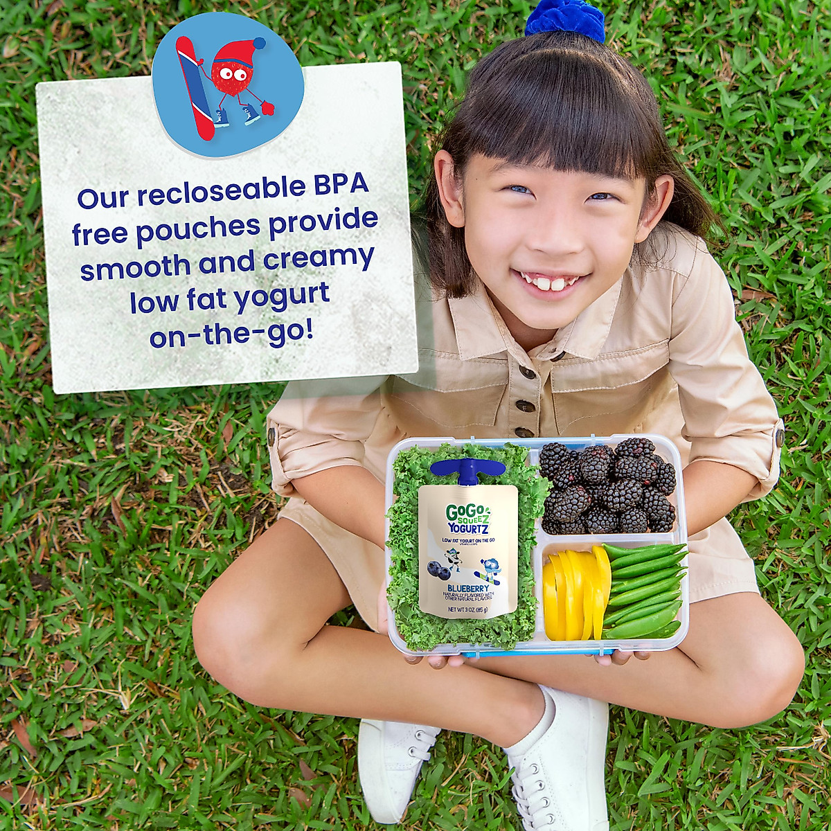 GoGo squeeZ yogurtZ Variety Pack, Blueberry and Berry, 3 oz (Pack of 60), Kids Snacks Made from Real Yogurt and Fruit, No Fridge Needed, Gluten Free, Nut Free, Recloseable Cap, BPA Free Pouches