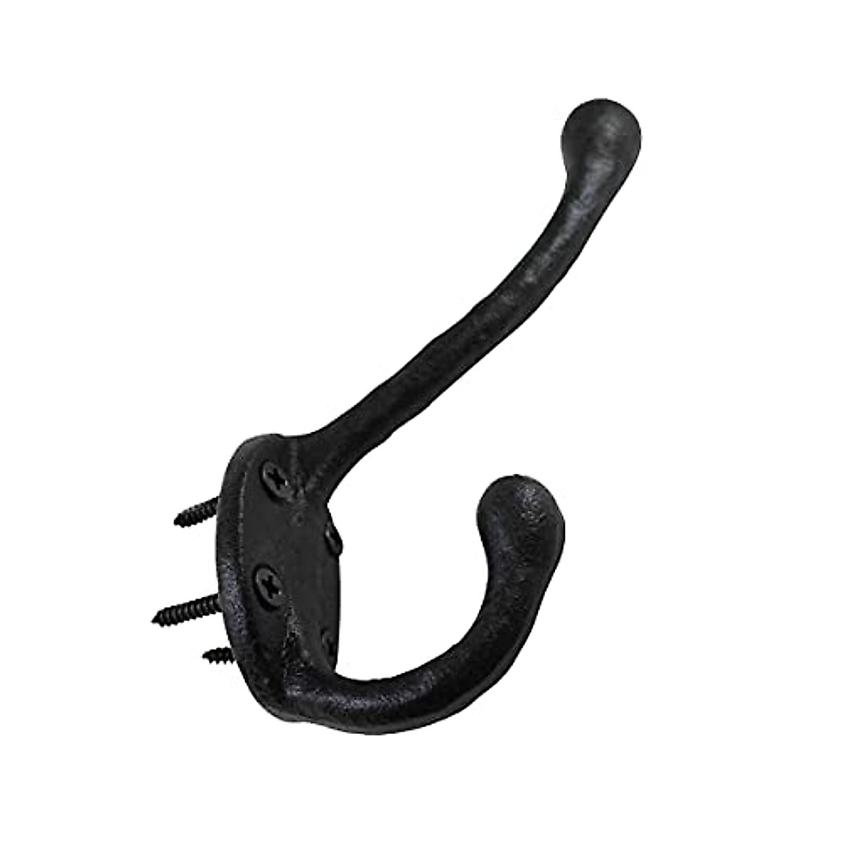 Renovators Supply Manufacturing Black Wrought Iron Robe and Coat Double Hooks 5 in. Long Rustic Entry Way Hat or Jacket Hanger Wall Mount Rust Resistant Bathroom Towel Hooks with Hardware Pack of 6