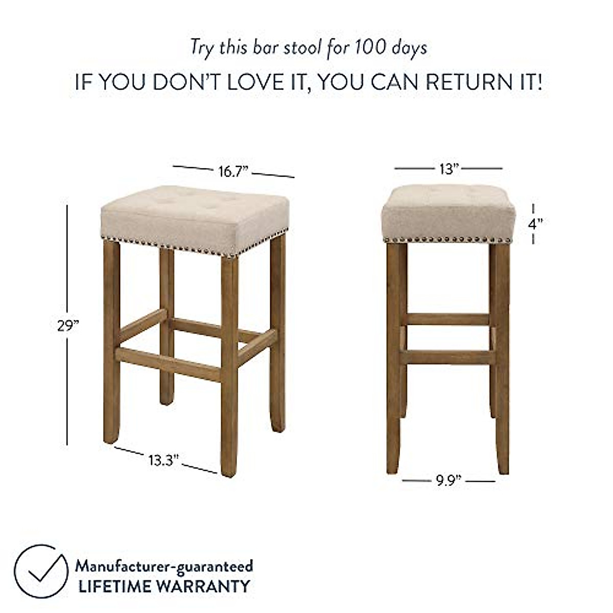 Nathan James Hylie Nailhead Wood Pub-Height Kitchen Counter Bar Stool 29", Natural Flax/Light Brown