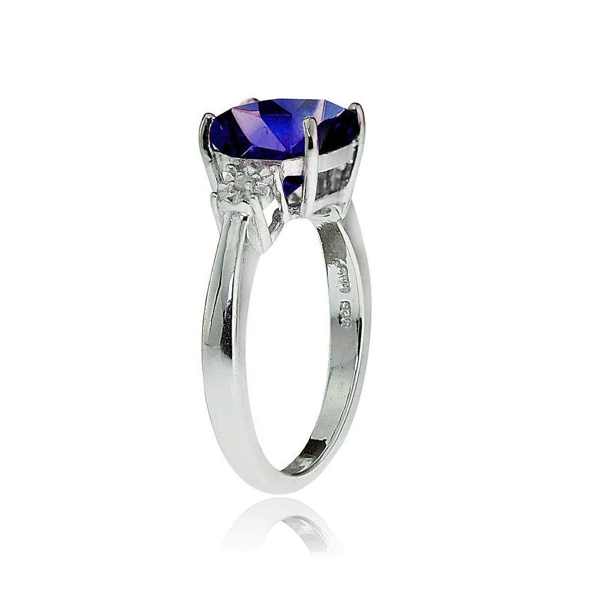 Ice Gems Sterling Silver Created Blue Sapphire and Cushion-cut Ring, Size 8