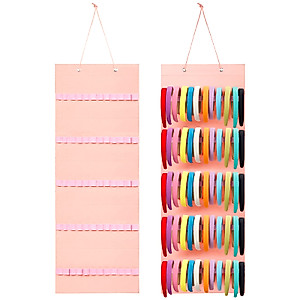 Tudomro Hanging Headband Holder for Girls Felt Headband Organizer with 60 Elastic Bands Bow Hanger for Girls Hair Bows, Without Headbands (Pink,Classic)