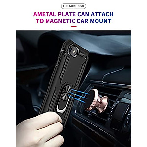 UniSpg iPhone SE Case 2022/2020, iPhone 8 Case, iPhone 7 Case [Military Grade Drop Texted] Protective Shockproof Phone Case with Magnetic Ring Kickstand for iPhone SE 3rd&2nd 8 7 SE 2022 2020 - Black