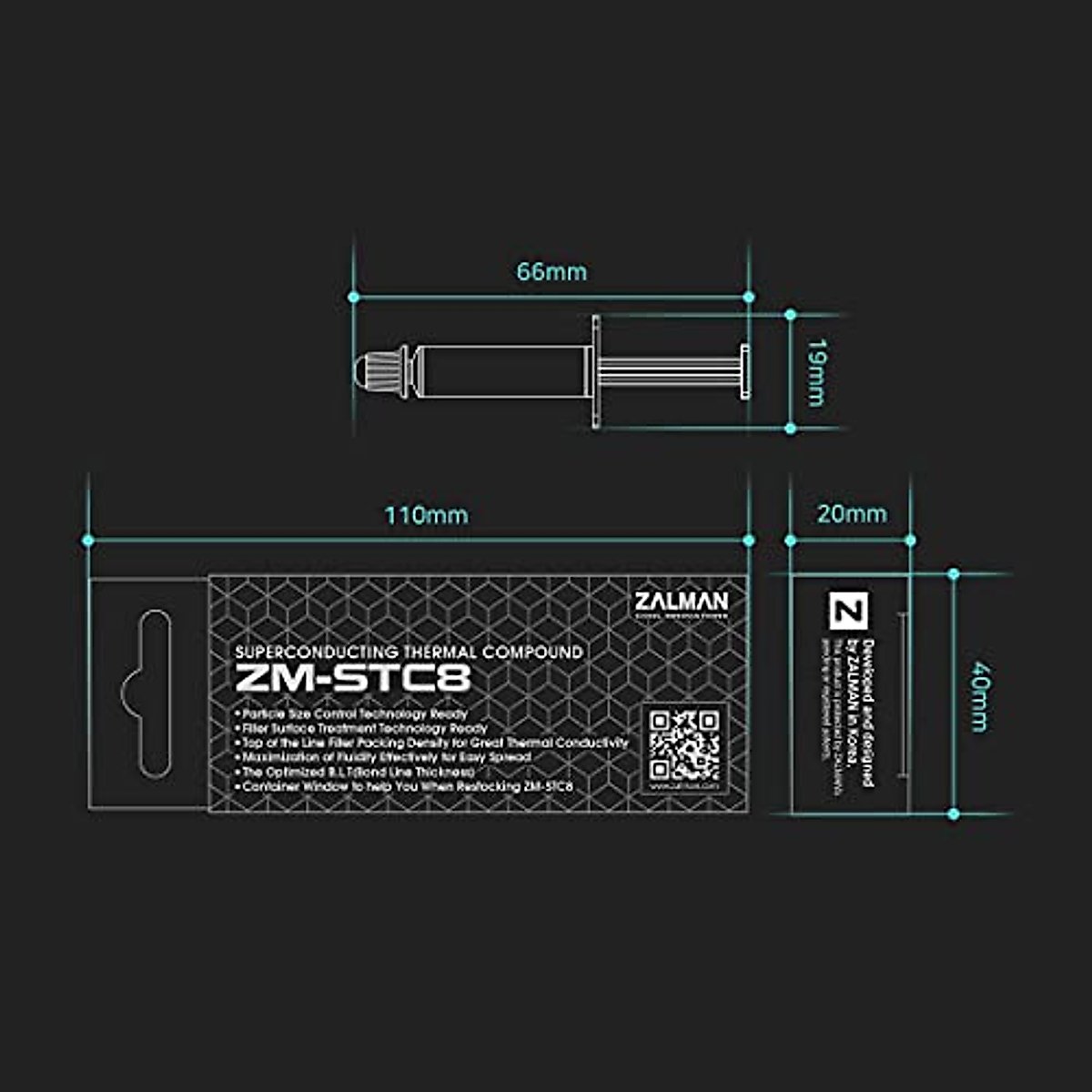 Zalman STC8 Thermal Paste, 1.5g Premium CPU Thermal Compound for All Processors, Heatsink, IC, Computer Processor, Cooler, GPU, Superconducting High Viscosity, 8.3 W/m-k, 350-480 Pa.s (ZM-STC8)
