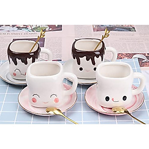 Marshmallow Mugs Set of 4 with Handle Cute Marshmallow Cups Cute Mugs for Kids Hot Chocolate Cocoa Mugs Gifts for Kids Women Christmas Mugs Mother's Day Cute Coffee Mug Set 6OZ